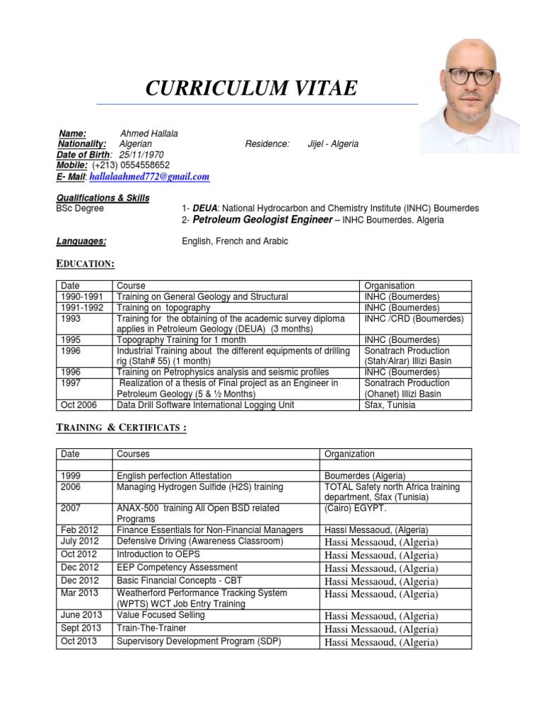 Curriculum Vitae: Name: Ahmed Hallala Algerian Residence: Jijel ...