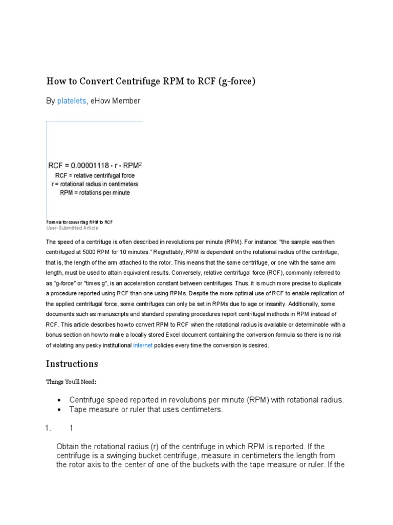 How To Convert Centrifuge RPM To RCF | PDF | Nature | Centrifuge