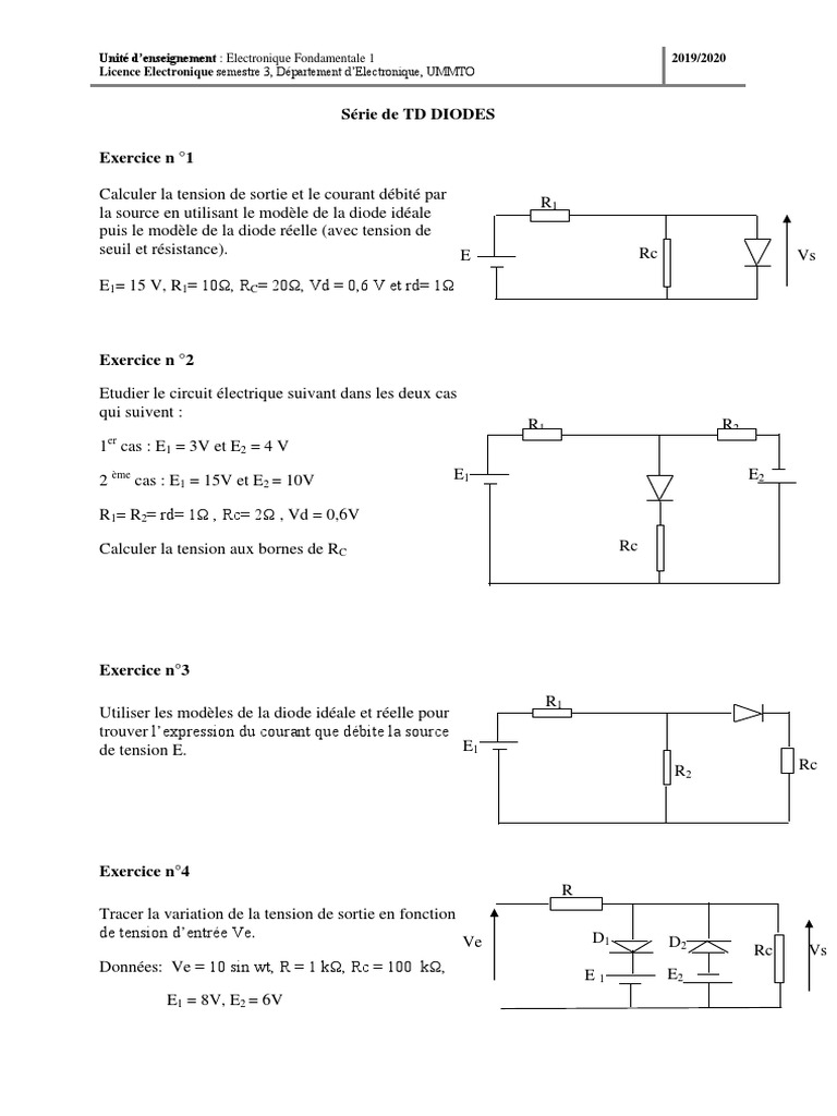 Exercices Corrigés sur les Diodes | PDF | Diode | Tension électrique