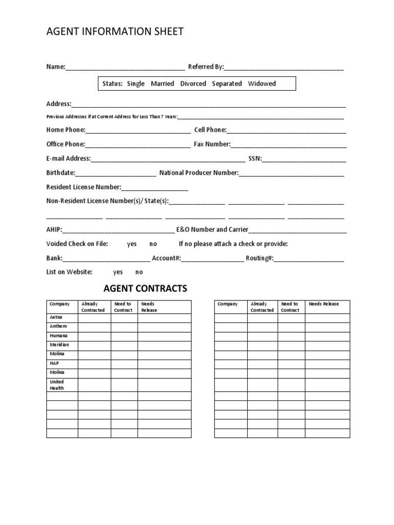 Agent Iformation Sheet | PDF