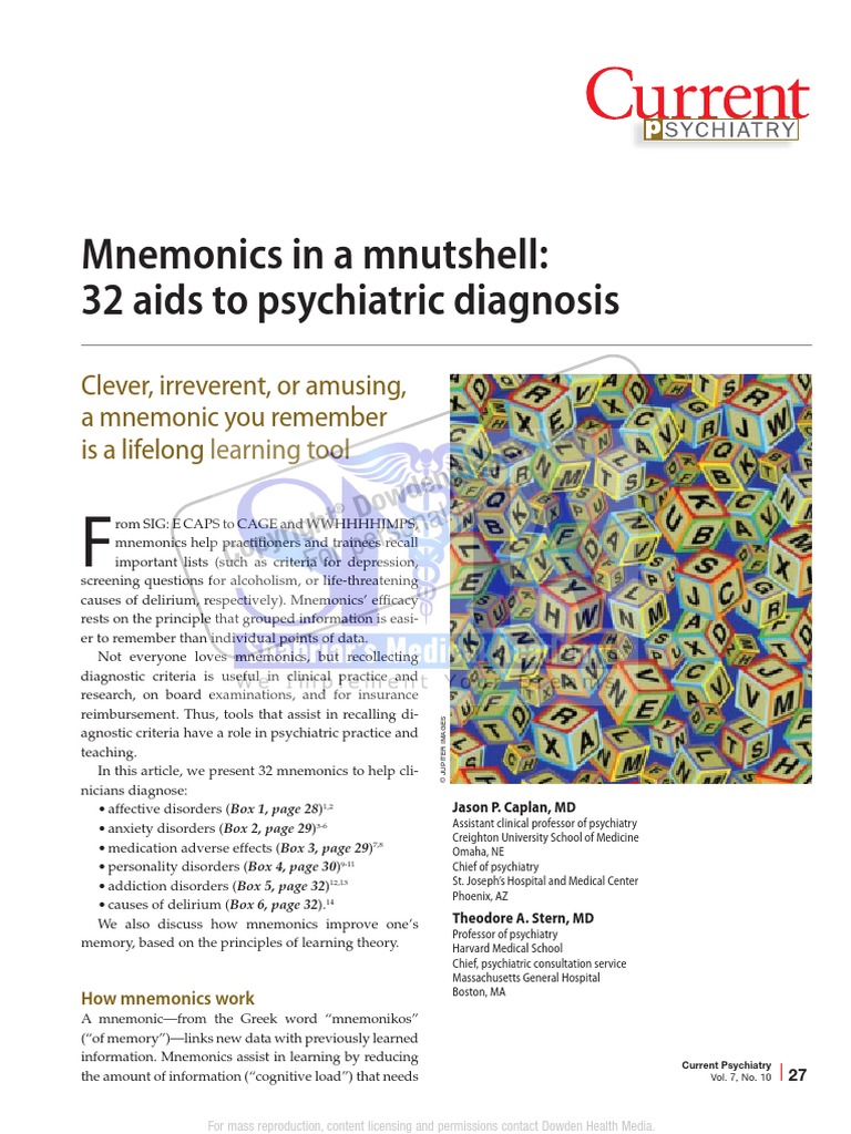 Mnemonics in A Mnutshell: 32 Aids To Psychiatric Diagnosis | PDF ...