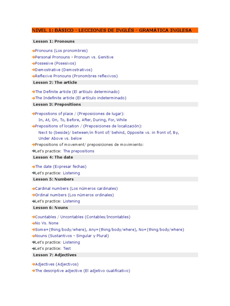 Resumen de Gramatica Inglesa | PDF | Adjetivo | Pronombre