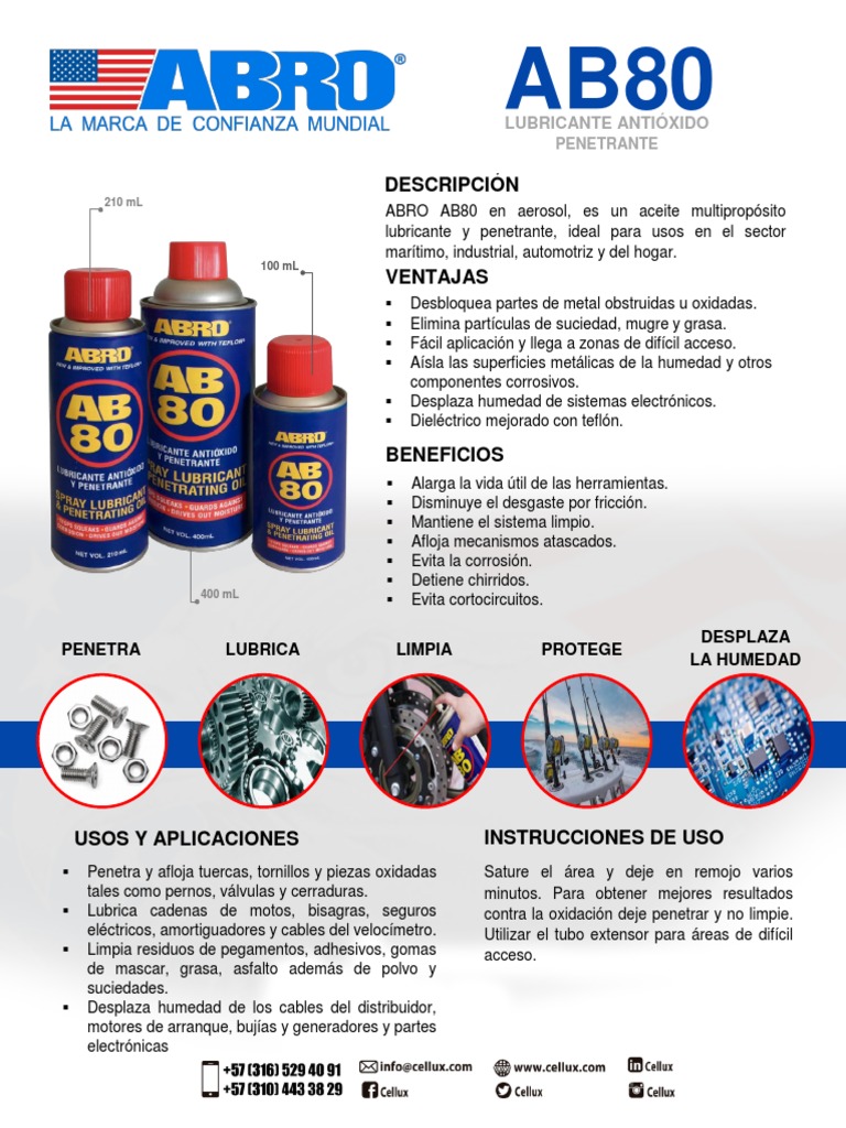 Lubricante Abro AB80: Usos y Beneficios | PDF | Lubricante | Agua