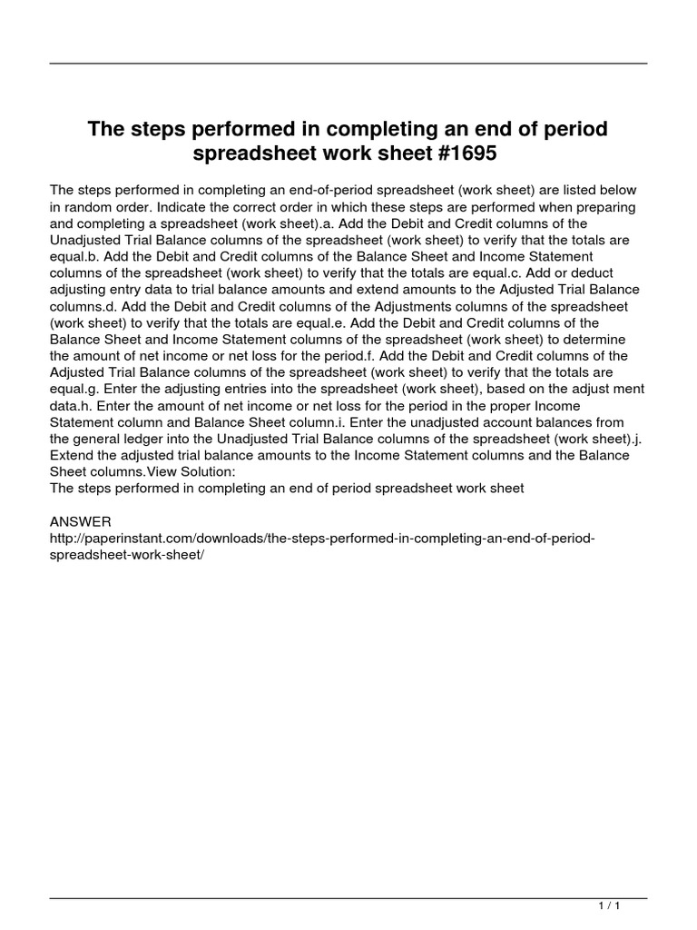 The Steps Performed in Completing An End of Period Spreadsheet Work ...