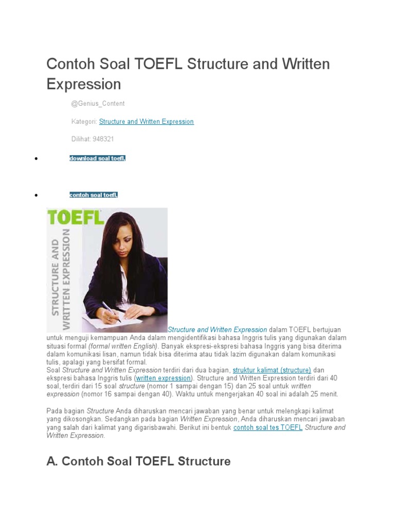Contoh Soal TOEFL Structure and Written Expression | PDF