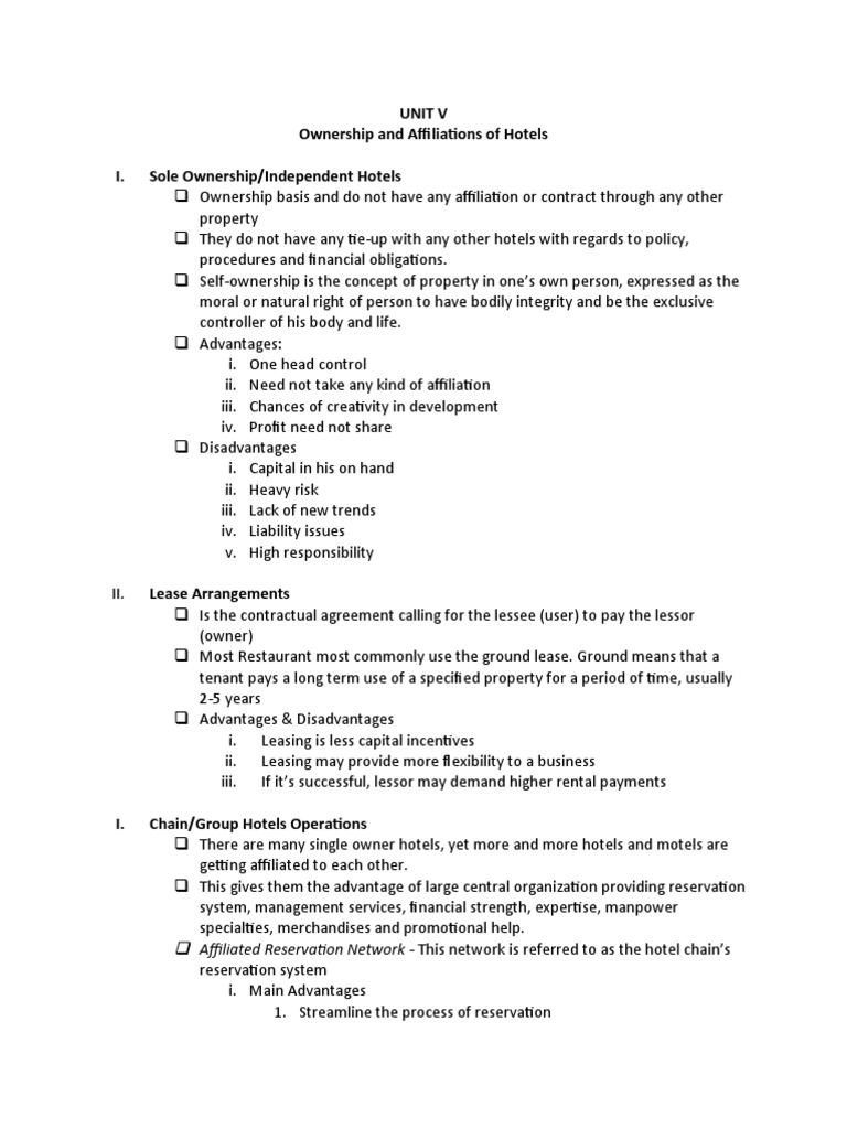 Hotel Ownership Models and Affiliation Types | PDF | Lease | Private Law