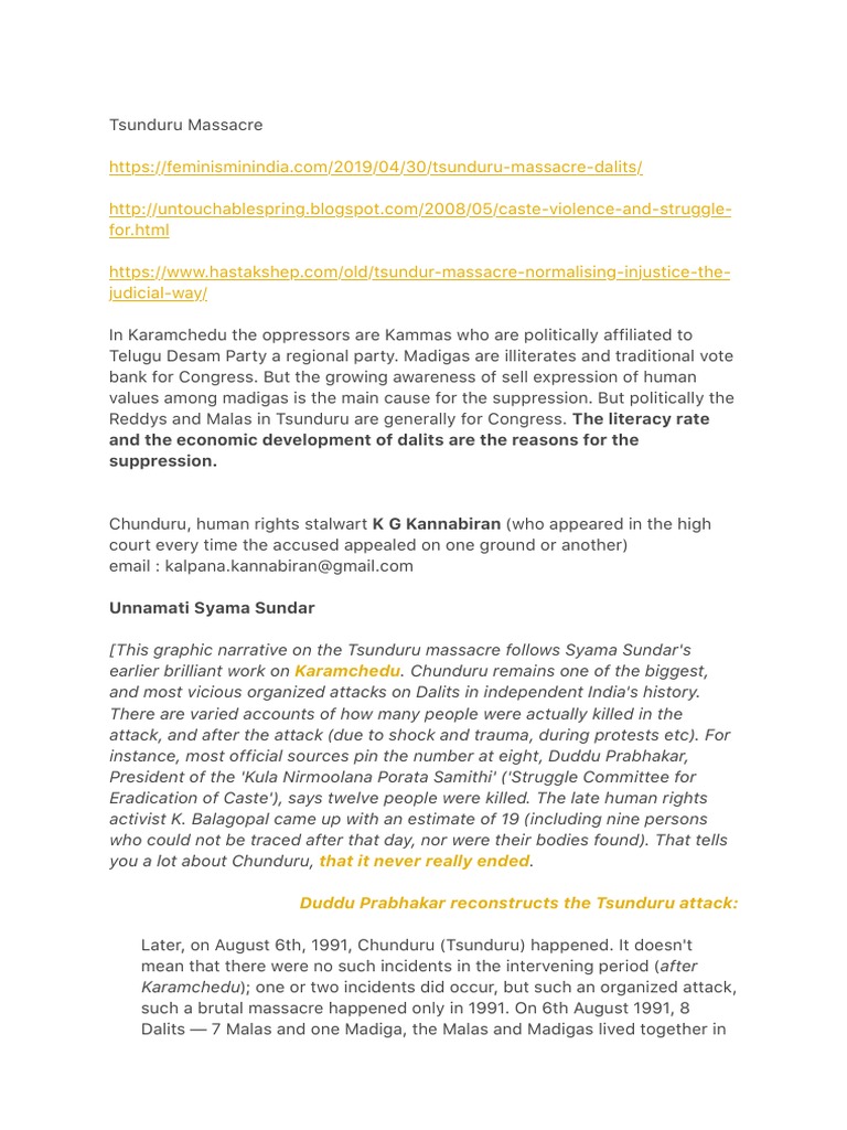 Tsunduru Massacre | Download Free PDF | Dalit | Criminal Justice