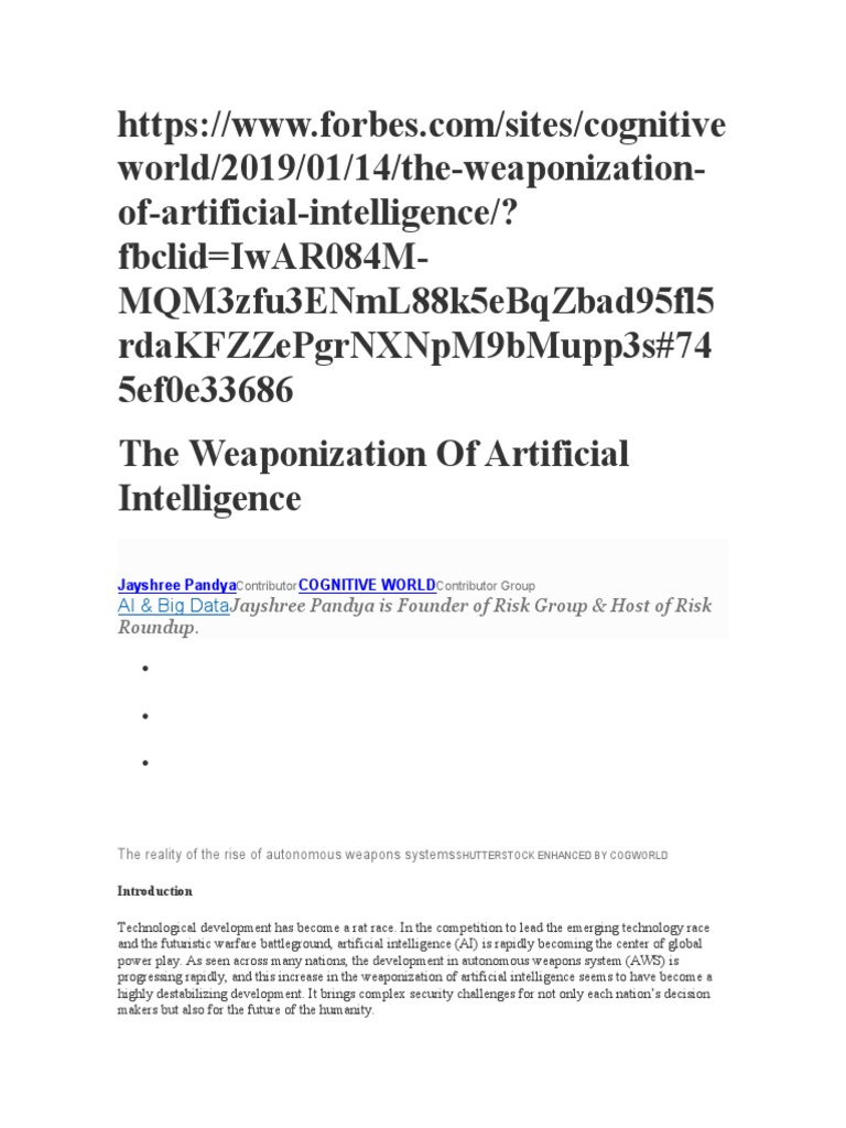 The Weaponization of Artificial Intelligence | PDF | Artificial ...