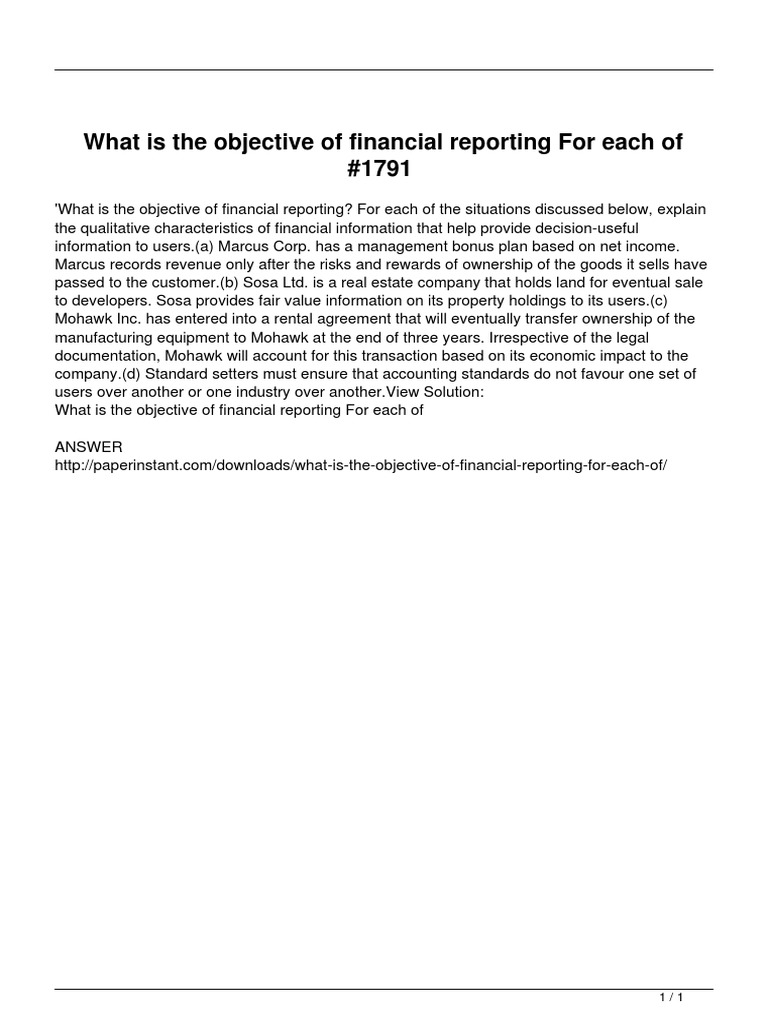 What Is The Objective of Financial Reporting For Each of PDF | PDF