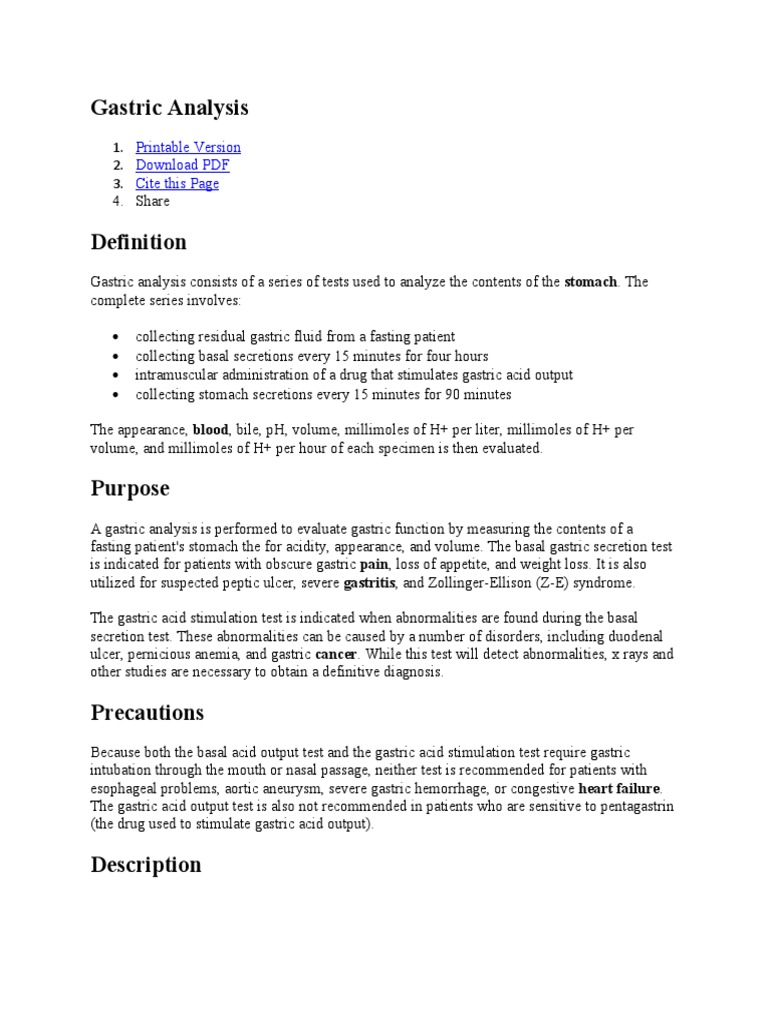 Gastric Analysis: Printable Version Download PDF Cite This Page | PDF ...