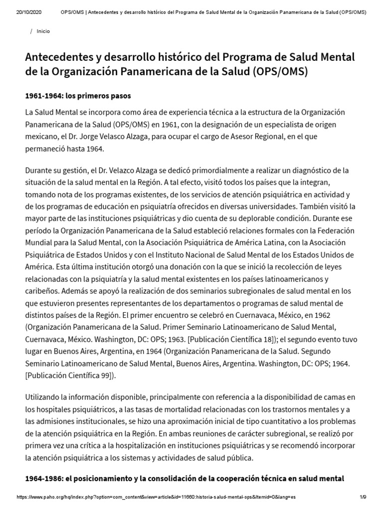 OPS - OMS Desarrollo Histórico Del Programa de Salud Mental | PDF | Organización Panamericana de ...