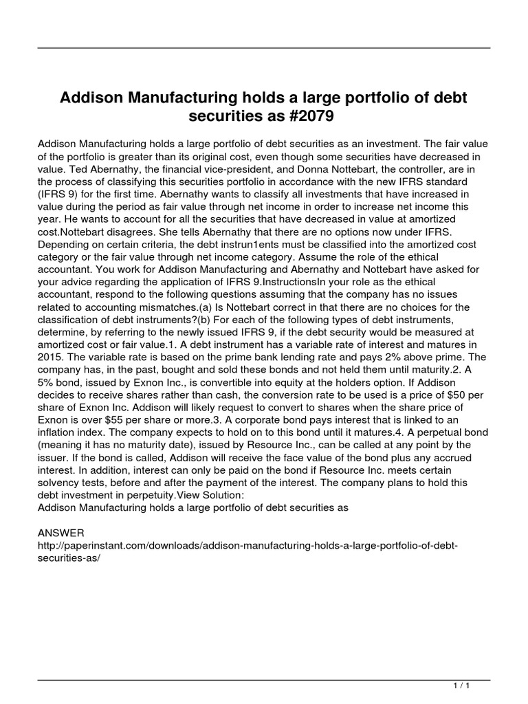 Addison Manufacturing Holds A Large Portfolio of Debt Securities As PDF ...