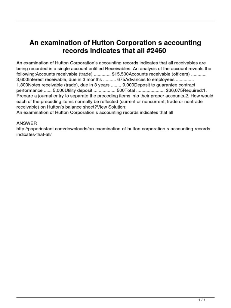 Hutton Corp Accounting Receivables Analysis | PDF
