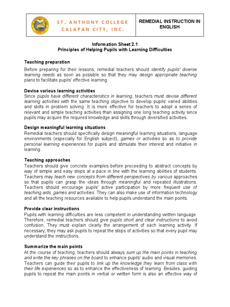 Remedial Teaching Strategies for Different Age Groups | PDF | Phonics ...