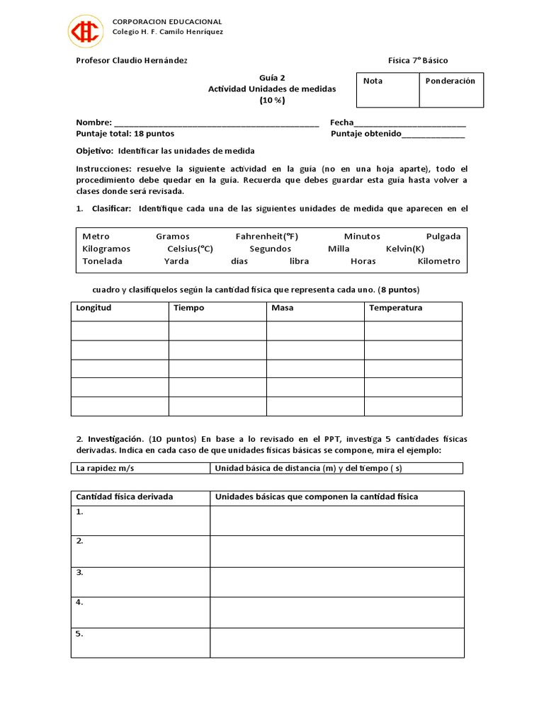30unidad 0 Guia 2 Septimo Basico Unidades de Medida | PDF