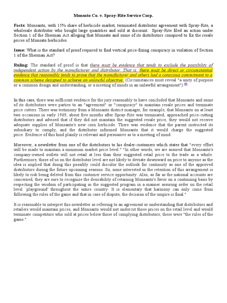 Monsanto v. Spray-Rite: Price-Fixing Case | PDF | Monsanto | Price Fixing