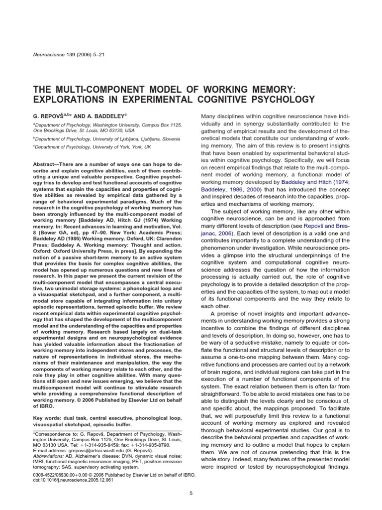 Cognitive Psychology - Working Memory | PDF | Working Memory | Memory