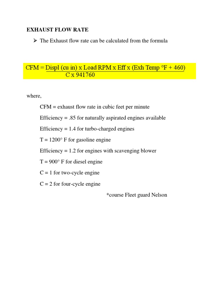 Exhaust Flow Rate Calculation Guide | PDF