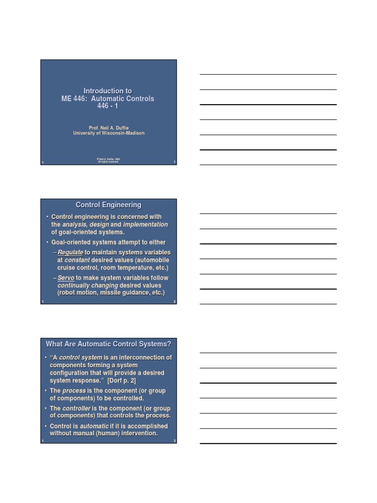 Introduction To ME 446: Automatic Controls 446 - 1 | PDF | Control ...