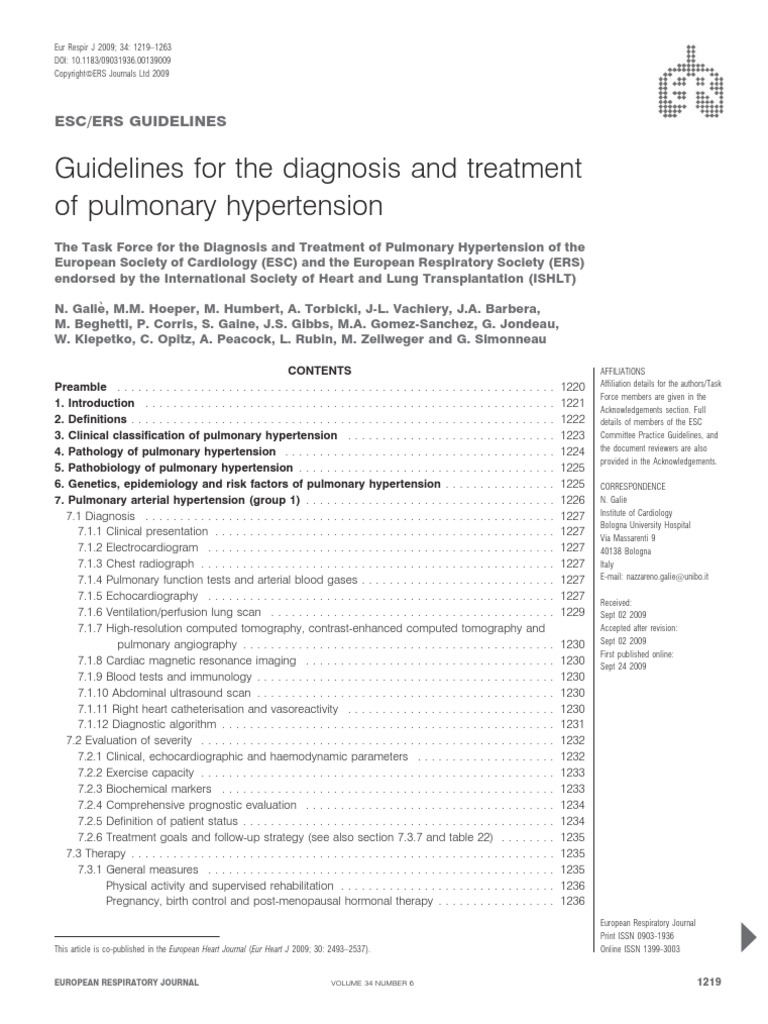 Guideline ERS Journal Pulmonary Hypetension | PDF | Congenital Heart ...
