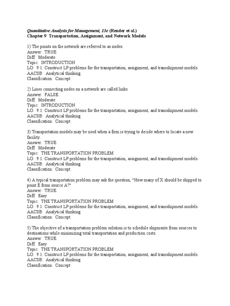Chapter 9 Transportation, Assignment, and Network Models: Quantitative Analysis For Management ...