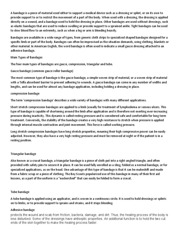 Main Types of Bandages | PDF | First Aid | Injury