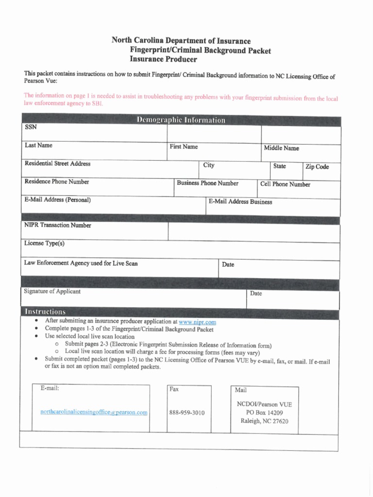 Insurance Producer Fingerprint Criminal Background Packet | PDF