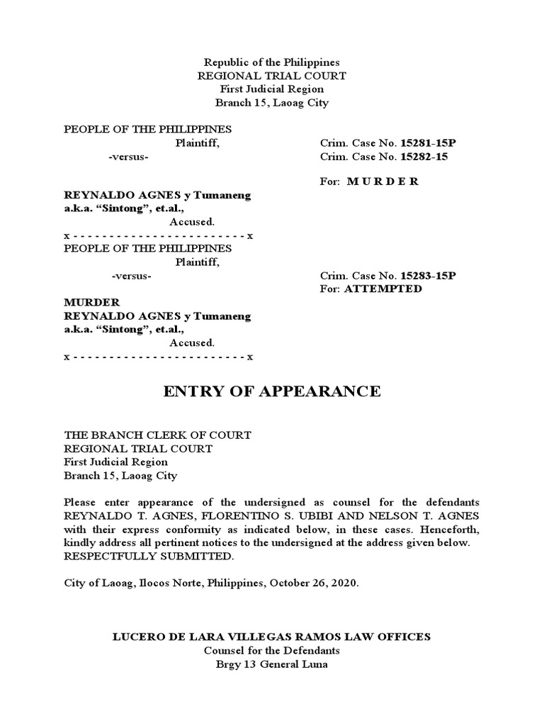 Entry of Appearance (Agnes) | PDF