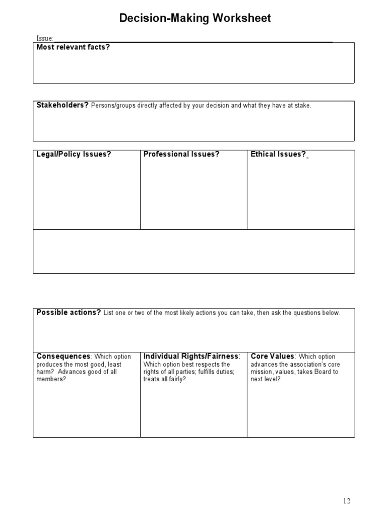 Decision Making Worksheet | PDF