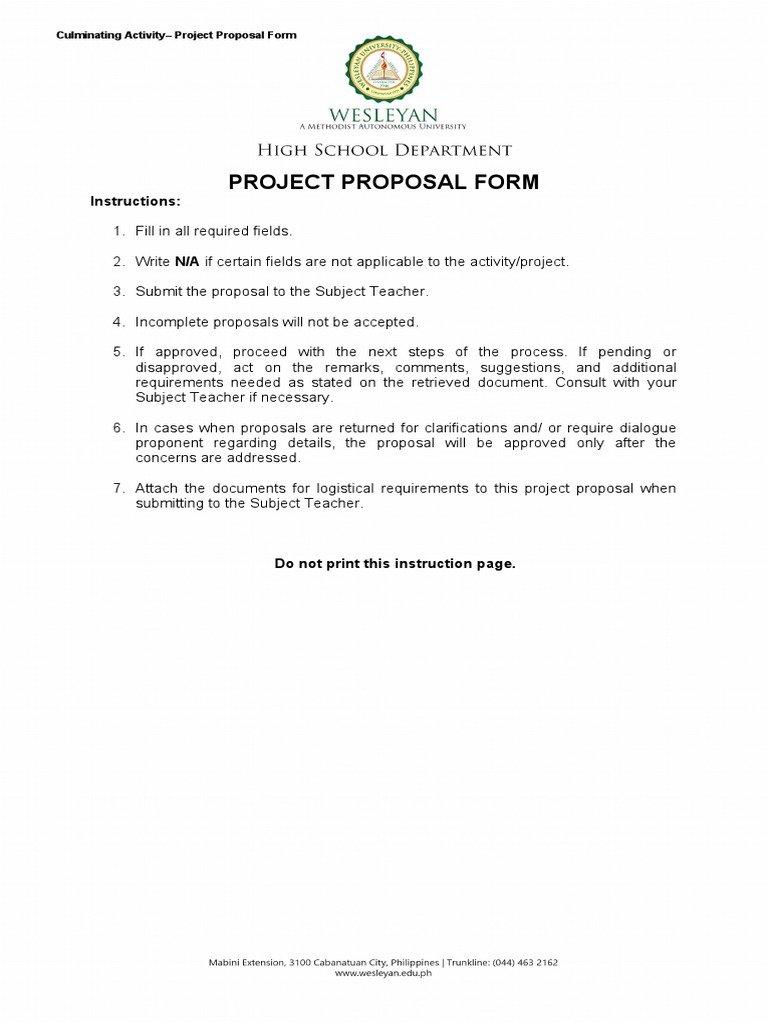 Culminating Activity Project Proposal Form | PDF | Budget | Business
