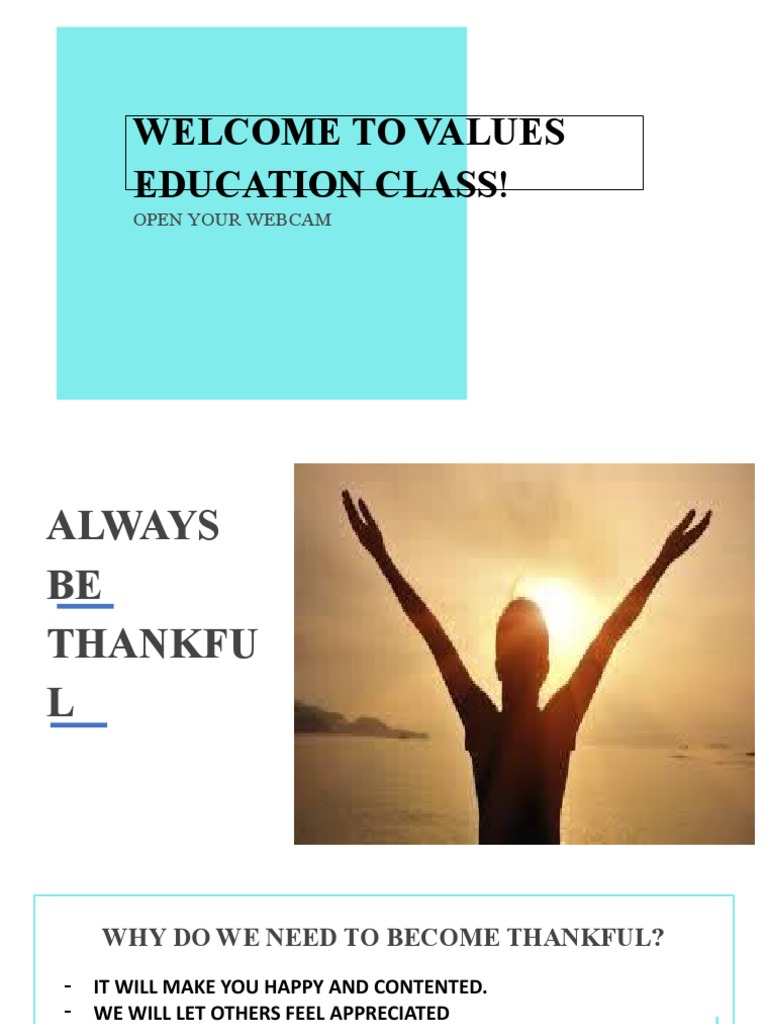 Welcome To Values Education Class!: Open Your Webcam | PDF