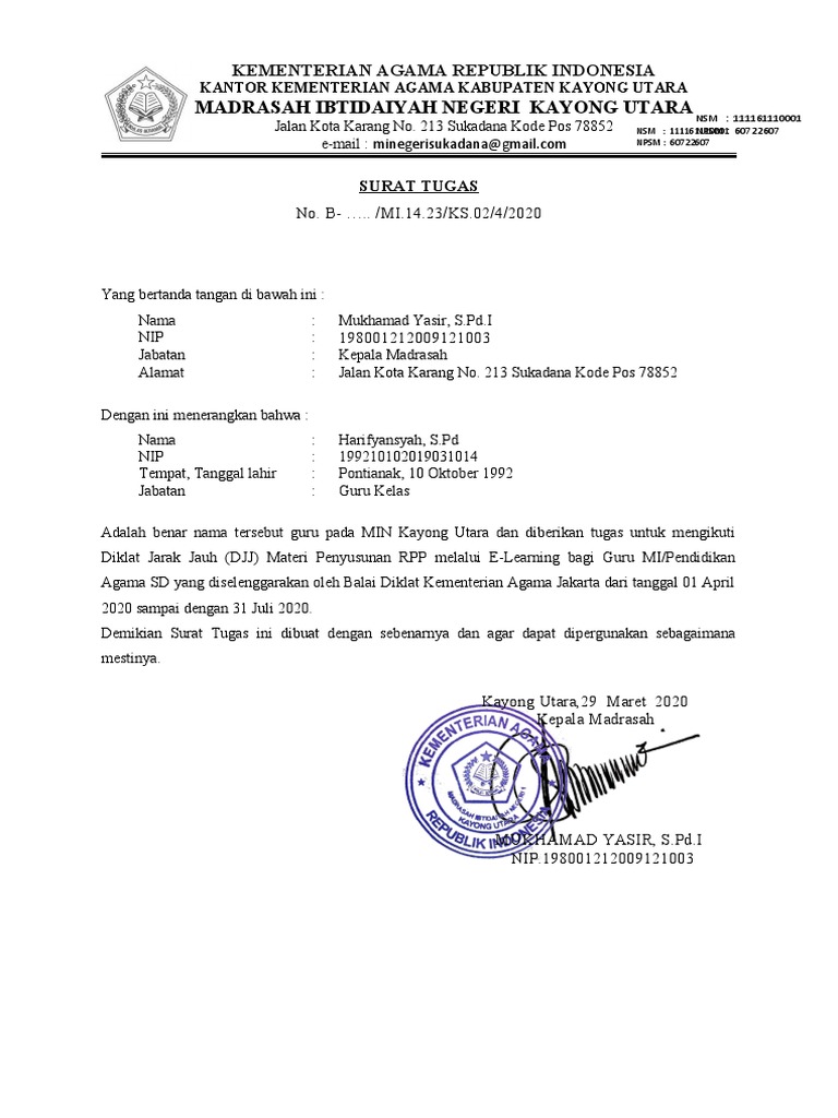 Kop, Cap Dan Tanda Tangan MIN Kayong Utara | PDF