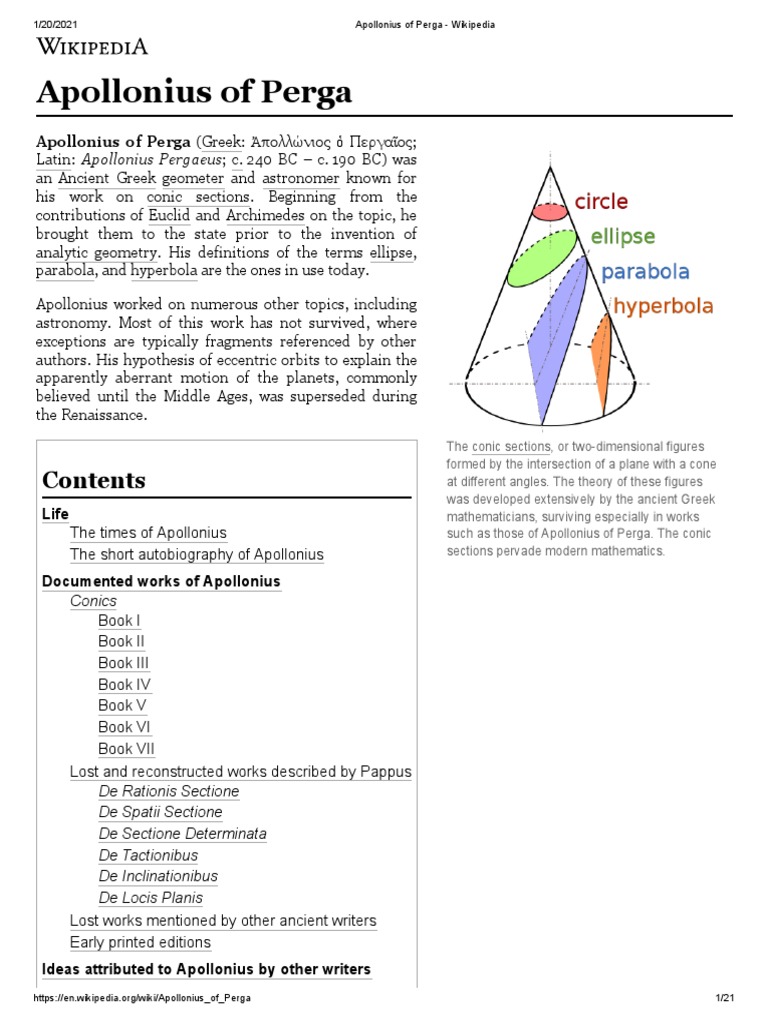 Apollonius of Perga | PDF | Ellipse | Space