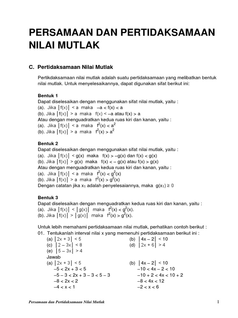 Persamaan & Pertidaksamaan Mutlak | PDF