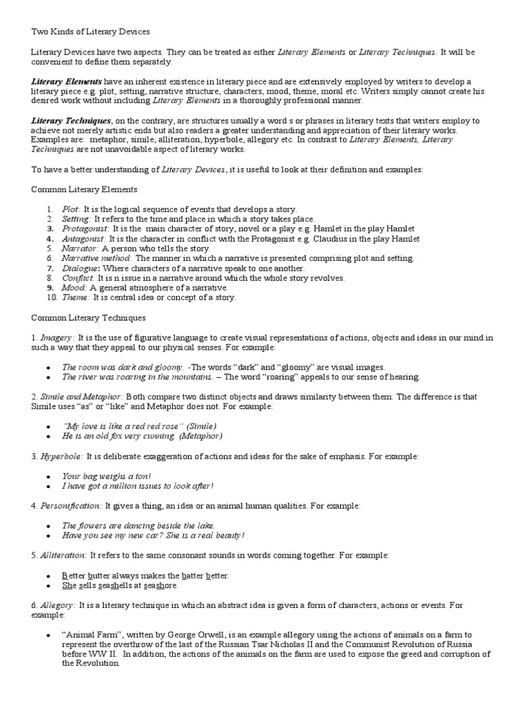 Two Kinds of Literary Devices | PDF | Narration | The Great Gatsby