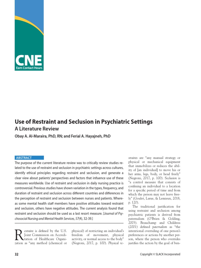 Use of Restraint and Seclusion in Psychiatric Settings: A Literature ...