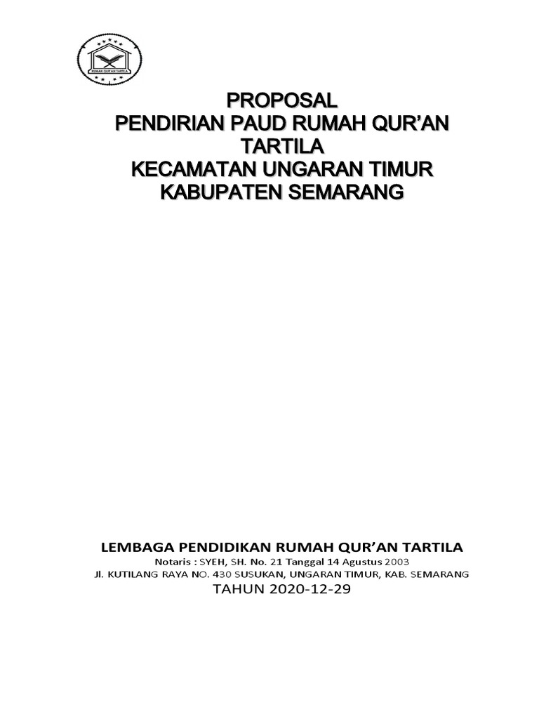 Proposal Pendirian Paud RQT | PDF