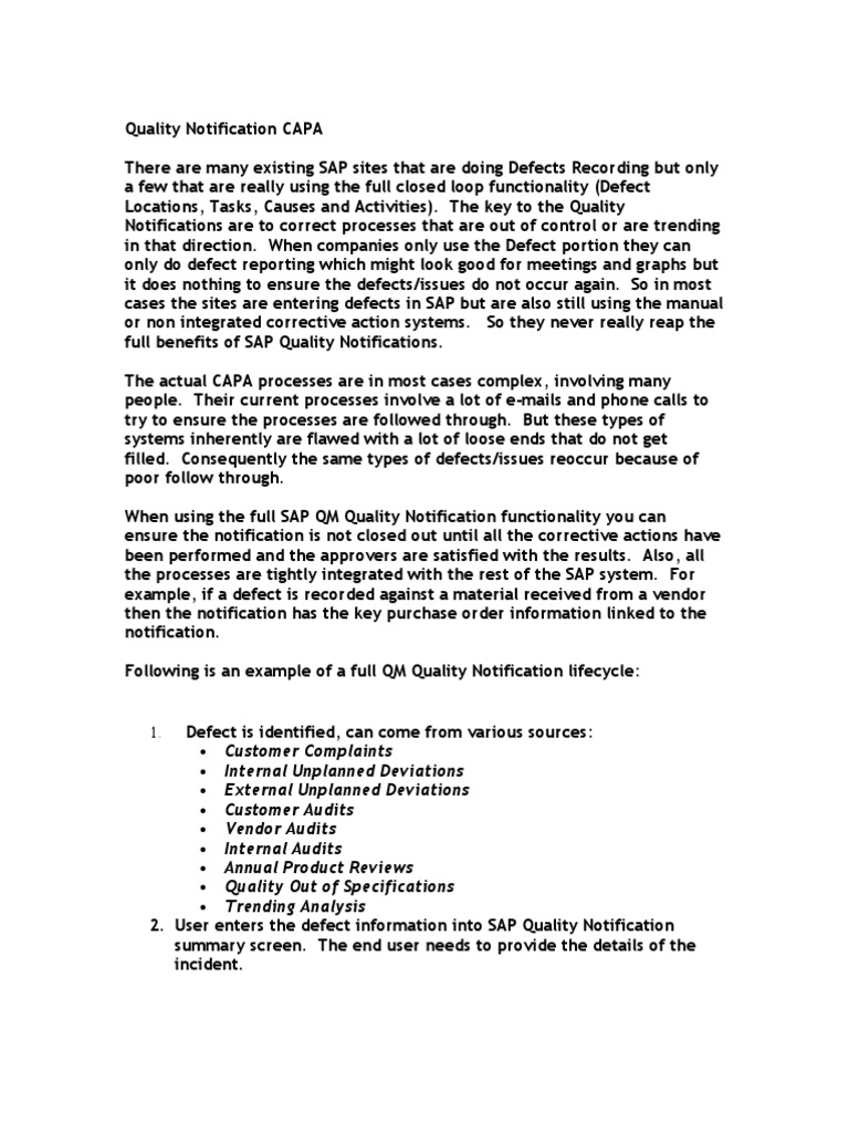 Quality Notification CAPA | PDF | Information Technology | Computing