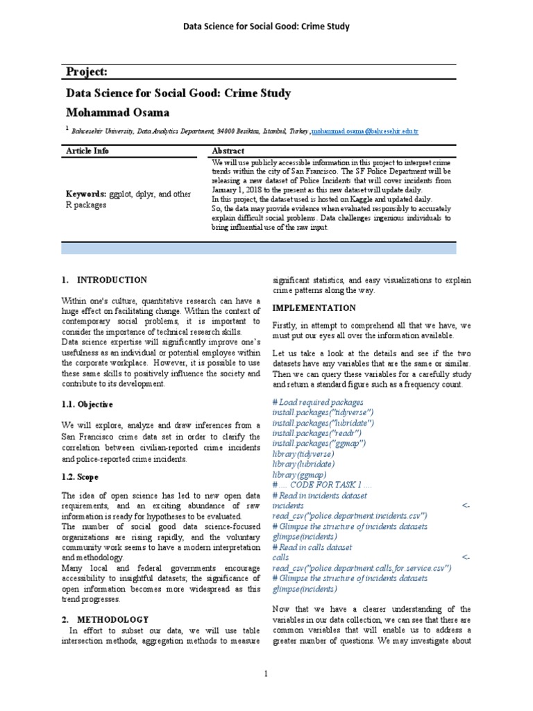 Project: Data Science For Social Good: Crime Study Mohammad Osama | PDF ...
