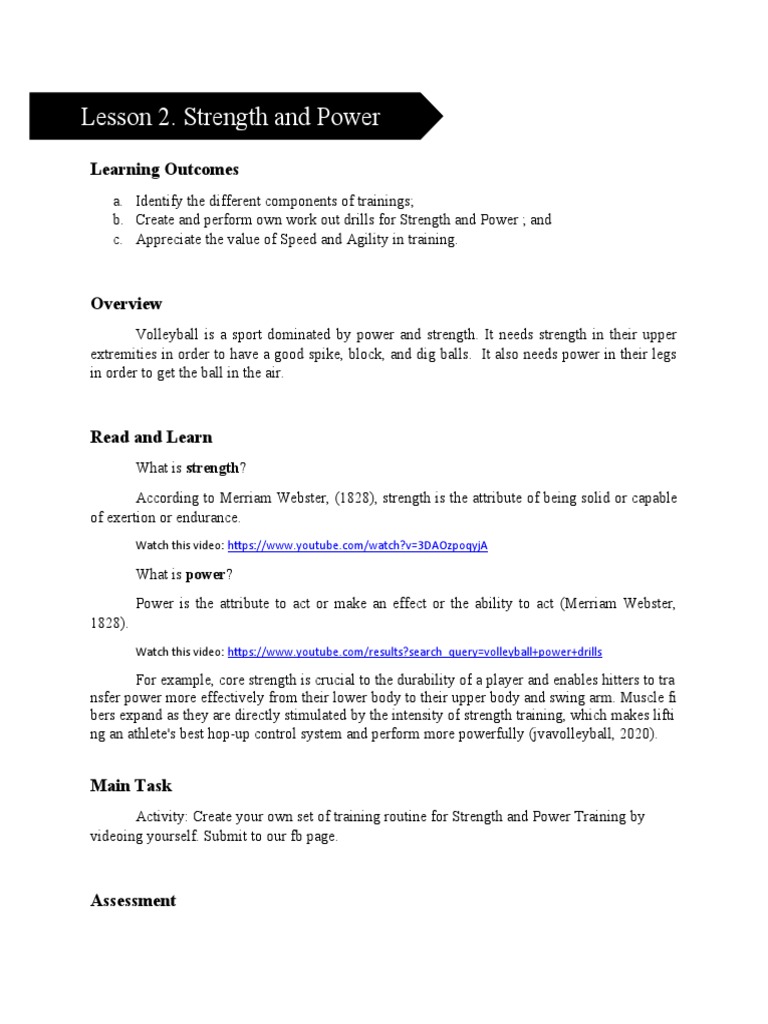 Lesson 2. Strength and Power: Learning Outcomes | PDF