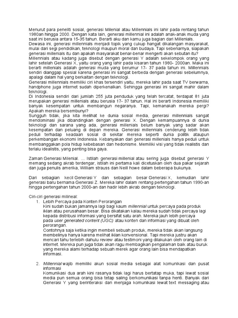 Memahami Generasi Milenial | PDF