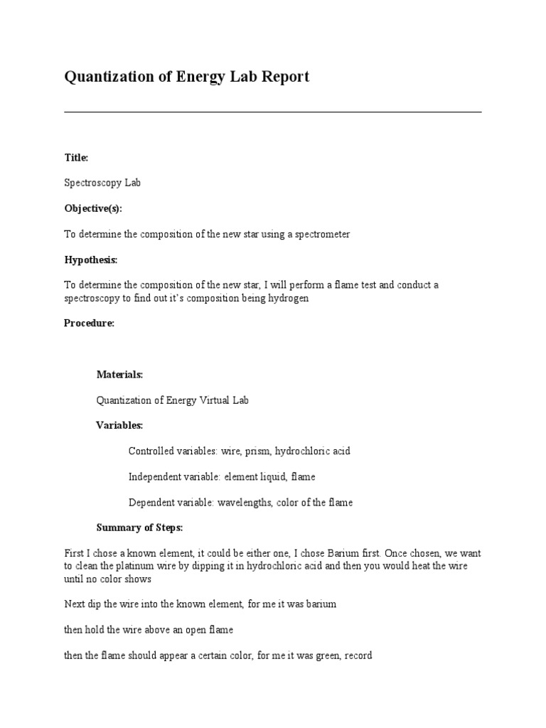 Quantization of Energy Lab Report: Title | PDF | Stars | Spectroscopy