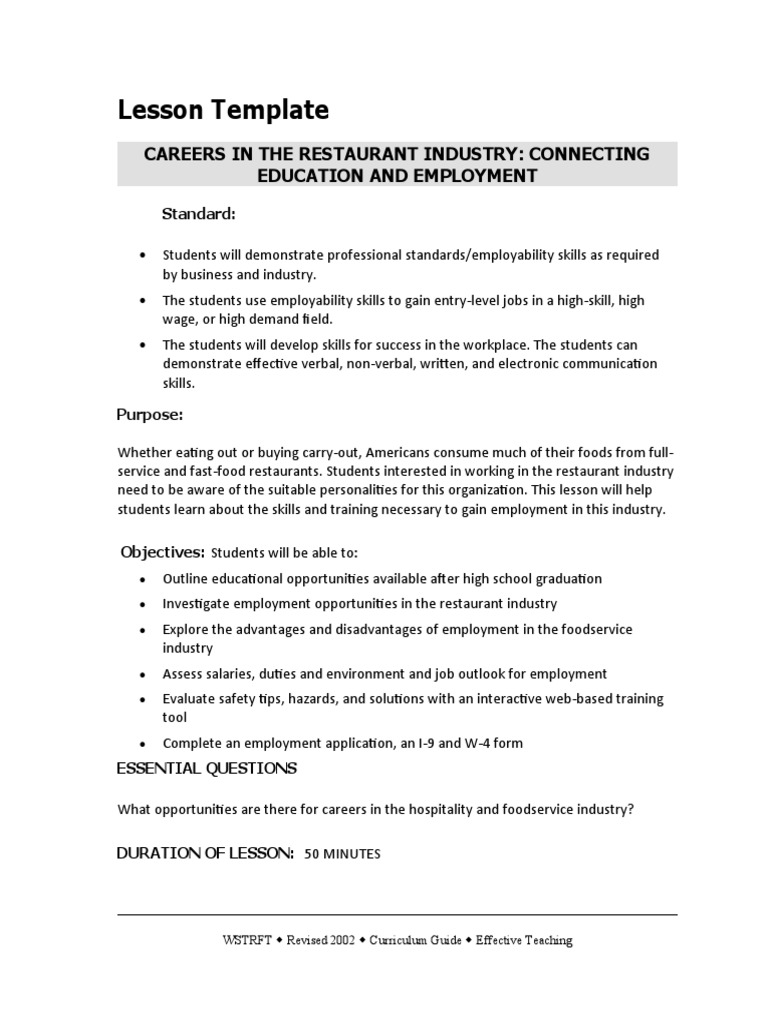 Work Based Learning Lesson Plan | PDF | Irs Tax Forms | Teachers