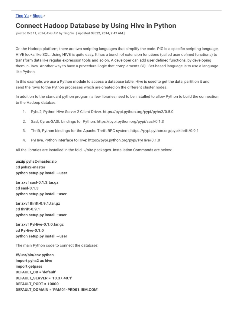 Connect Hadoop Database By Using Hive In Python Ting Yu Pdf Apache Hadoop Python 7294