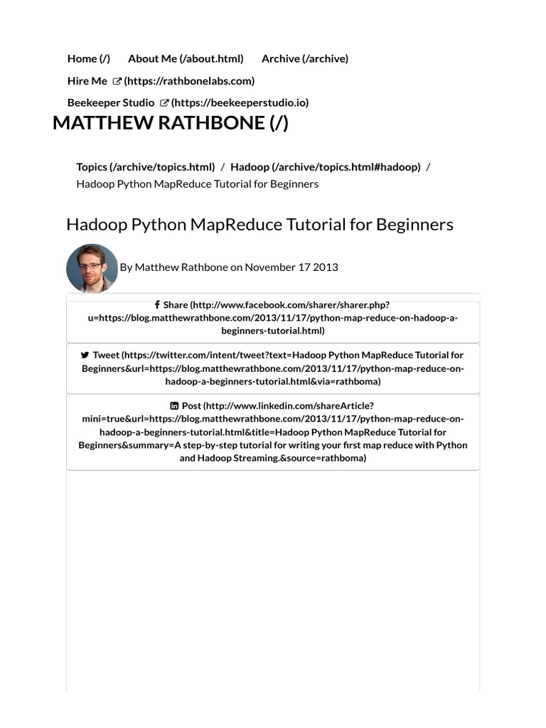 Hadoop Python Mapreduce Tutorial For Beginners Pdf Apache Hadoop Map Reduce