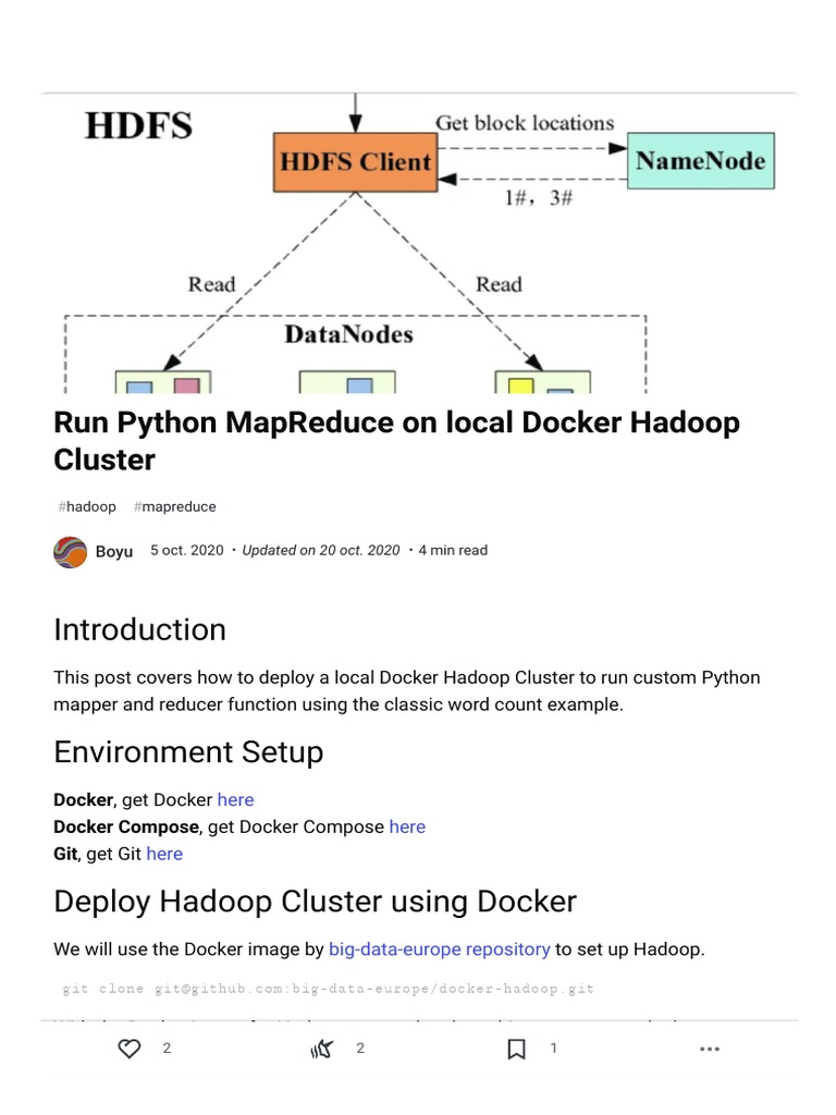 Run Python Mapreduce On Local Docker Hadoop Cluster Dev Community Pdf Apache Hadoop