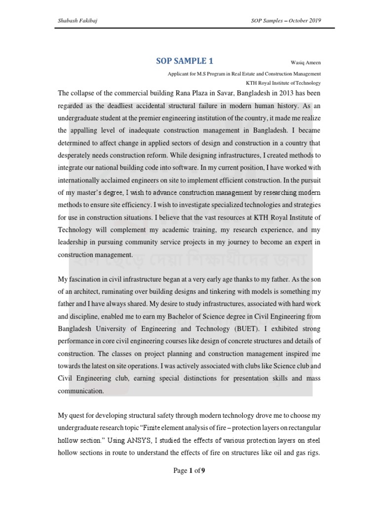 SOP SAMPLE Civil Engineering. | PDF | Engineering | Engineer