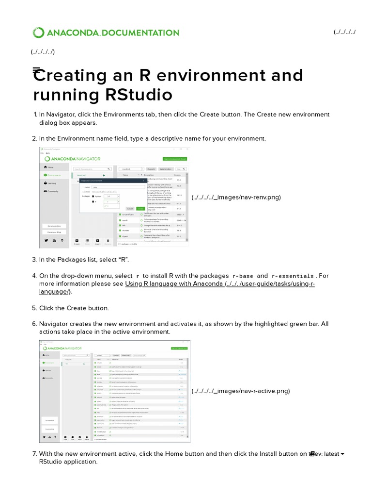 Creating An R Environment and Running RStudio - Anaconda Documentation | PDF