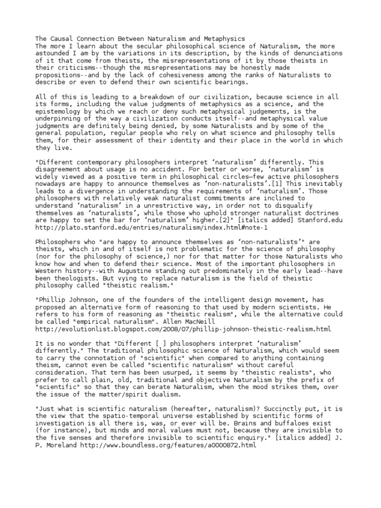 The Causal Connection Between Naturalism and Metaphysics | PDF ...
