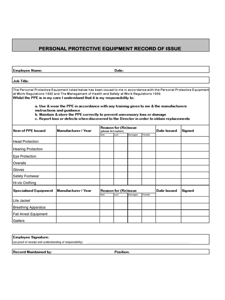 PPE Issue Form PDF | PDF